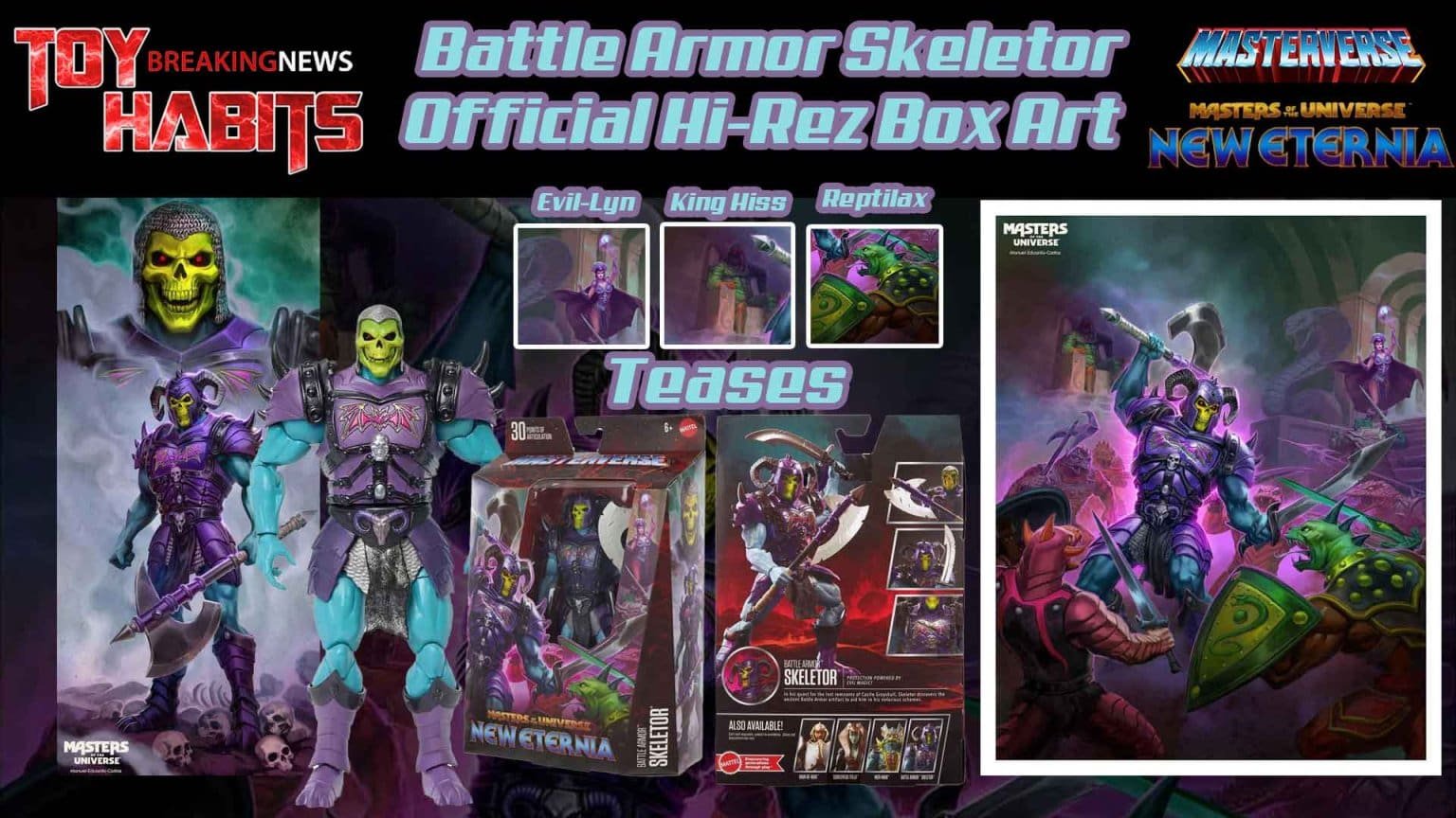 New Eternia Battle Armor Skeletor Masterverse Box & Art Reveal