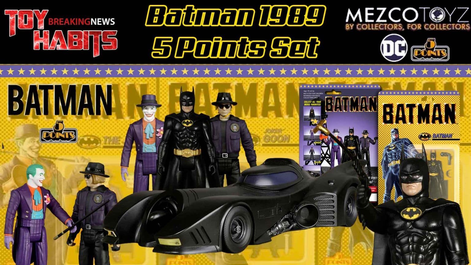 Batman (1989) 5 Points Action Figures & Batmobile by Mezco Toyz