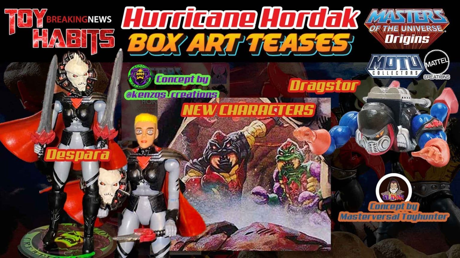 Hurricane Hordak MOTU Origins Box Art Teases Despara, Dragstor, and Bug Eye